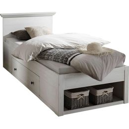 Bett Home Affaire "California Doppelbett im Landhausstil, Stauraumbett mit Schubladen", wei&szlig; (pinie wei&szlig;), B:105cm H:92cm L:212cm, Betten, Bett, Bettgestell in 3 Breiten verf&uuml;gbar, Liegefl&auml;che 90/140/180 x 200 cm