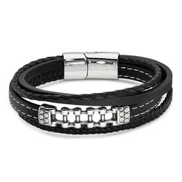 Armband Bruno Banani "Schmuck Geschenk Armband", edelstahlfarben, schwarz, Armb&auml;nder, Damen, 21cm, Edelstahl Lederimitat, Edelstahl, Lederimitat, Armband