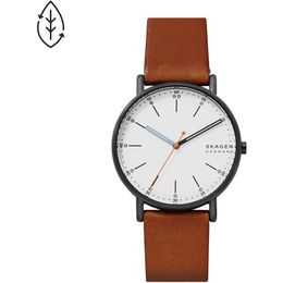 Quarzuhr Skagen "SIGNATUR", braun (cognacfarben), Armbanduhren, Damen, Quarzuhr, Armbanduhr, Herrenuhr, Damenuhr, analog, Lederarmband