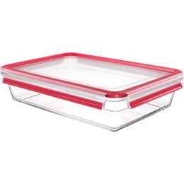 Frischhaltedose Emsa "Clip & Close Glas", rot, B:22,8cm H:8cm L:32,8cm, Glas, Kunststoff, Lebensmittelaufbewahrungsbeh&auml;lter, Frischhaltedose, 3L, stapelbar, gefrier-, backofen-, mikrowellen- und sp&uuml;lmaschinenfest