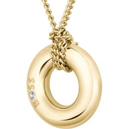 Kette mit Anh&auml;nger BOSS "LIVE", gold (gelbgoldfarben, wei&szlig;), Halsketten, Damen, Edelstahl, L: 50,5 B: 2mm, mit Preciosa Crystal, B:2mm