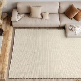 Sch&ouml;ner Wohnen Kollektion Wollteppich "Omira", creme, B:120cm H:7mm L:170cm, Wolle, SCH&Ouml;NER WOHNEN-KOLLEKTION, Teppiche, reine Wolle, Linien, dekorative H&auml;kelkante, Wohnzimmer