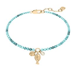 Armband Fossil "Schmuck Geschenk Metall Armschmuck Fisch Muschel Sutton", gelbgoldfarben, kristallwei&szlig;, wei&szlig;, t&uuml;rkis, kristallwei&szlig;, Armb&auml;nder, Damen, 19cm, Metall Nylon Perlen, Metall, Nylon, Perlen, Armband, mit Glasstein - mit S&uuml;&szlig;wasserzuchtperle, Acryl