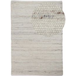Wollteppich CarpetFine "Passau Handwebteppich", beige (creme), B:60cm H:10mm L:90cm, Jute, Wolle, Teppiche, Naturfaser, Wolle, handgewebter Wendeteppich, Schlafzimmer, Wohnzimmer