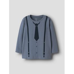 Langarmshirt name it "NMMRYDER LS TOP BOX", Jungen, Gr. 116, flint stone, Jersey, Obermaterial: 95% Baumwolle, 5% Elasthan, bedruckt, Rundhals, Shirts Langarmshirt