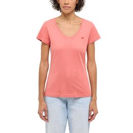 Kurzarmshirt Mustang "Damen Style Beverly", Damen, Gr. S, rosa, Jersey, 100% Baumwolle, V-Ausschnitt, Shirts