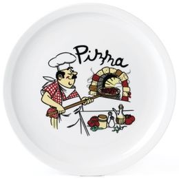 Pizzateller Van Well "K&uuml;chenchef", bunt, B:31,8cm H:8,5cm T:30,5cm &Oslash;:30cm, Porzellan, Speiseteller, Teller Set, Porzellan, sp&uuml;lmaschinen- und mikrowellengeeignet, &Oslash; 30 cm