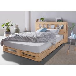 Palettenbett OTTO HOME "ALASCO " Mit Schublade", beige (natur), B:140cm H:18cm L:200cm, Betten, zertifiziertes Massivholz, erweiterbar zum Doppel- oder Familienbett