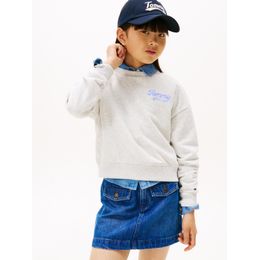 Sweatshirt Tommy Hilfiger "TOMMY FLOCK SWEATSHIRT", M&auml;dchen, Gr. 12 (152), grau (light grau heather), Sweatware, Obermaterial: 68% Baumwolle, 32% Polyester, meliert, regular fit normal, Rundhals, eingesetzt B&uuml;ndchen, Sweatshirts Sweatshirt, Kinder bis 16 Jahre