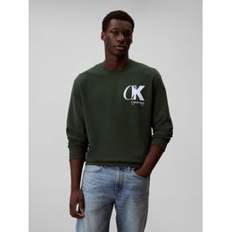 Sweatshirt Calvin Klein "LS EU 350TERRY CK OVERLAP GRAPHI", Herren, Gr. L, gr&uuml;n (sycamore), Sweatware, Obermaterial: 100% Baumwolle, unifarben, regular fit normal, Rundhals, eingesetzt B&uuml;ndchen, Sweatshirts Sweatshirt, Rundhalsausschnitt, regular fit