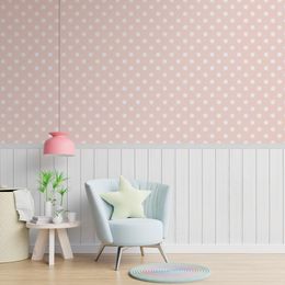 Livingwalls Fototapete LIVING WALLS "Wallpanel Tapete Wandpaneele Motivtapete Punkte Landhaus", rosa (grau,rosa,wei&szlig;), B:1,59m H:0,02m L:2,8m, Vlies, Tapeten, Vliestapete Kinderzimmer f&uuml;r Schlafzimmer K&uuml;che Wohnzimmer Wandpaneele