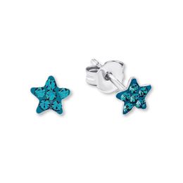 Paar Ohrstecker Amor "Stern", bunt (silberfarben, blau, blau), Ohrringe, M&auml;dchen, 6mm, Silber 925 (Sterlingsilber), mit Kristallstein
