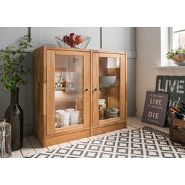 Standvitrine Home Affaire "Ecko", beige (naturfarben), B:92cm H:87cm T:34cm, Massivholz, Schr&auml;nke, Standvitrine, aus sch&ouml;nem massivem Wildeichenholz, Breite 92 cm