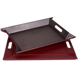 Tablett freeform "DUO, 2-farbiges Wendetablett, Tablett und Tisch-Set in einem, wendbar", rot (anthrazit, burgund), B:35cm H:0,8cm L:45cm, Kunstleder, Tabletts, mit Doppelfunktion, pflegeleicht und kann platzsparend verstaut werden