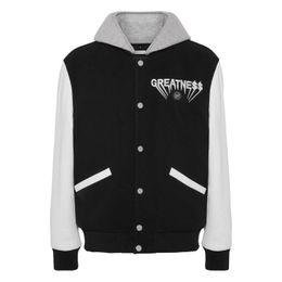 Philipp Plein Hooded Varsity Bomber With Leather Sleeves Greatness