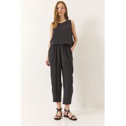 &Auml;rmelloses Rundhals-Blusenset und Karottenfitter-Hosen مجموعه
