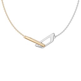 Kette mit Anh&auml;nger Diesel "Schmuck Geschenk Edelstahl Halsschmuck Halskette D Logo", edelstahlfarben, gelbgoldfarben, Halsketten, Damen, Edelstahl, L: 45 B: 2mm, B:2mm