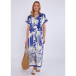 Blaues Tropical Print Midi-Hemdkleid