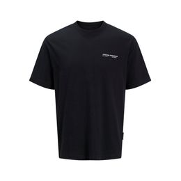 Jack & Jones Print-Shirt JACK & JONES "JCOCALMA BACK PRINT TEE SS CREW NECK", Herren, Gr. M, schwarz, Jersey, Obermaterial: 100% Baumwolle, bedruckt, regular fit taillenbedeckt, Rundhals, gerader Abschluss, Shirts, mit Backprint