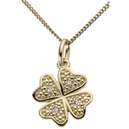 Kettenanh&auml;nger Firetti "Schmuck Geschenk Gold 333 Halsschmuck Anh&auml;nger f&uuml;r Halskette Kleeblatt", gold (gelbgoldfarben, wei&szlig;, wwei&szlig;), Schmuckanh&auml;nger, Damen, 0,02 P2 = erkennbare Einschl&uuml;sse, Diamanten Gelbgold 333, 0,8 g, Diamanten, Gelbgold 333, Kettenanh&auml;nger, mit Brillanten