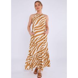 Braunes Maxikleid mit Zebradruck und Neckholder