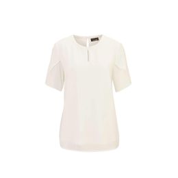 Kurzarmbluse GOLDNER "Elegantes Blusenshirt mit Rundhals", Damen, Gr. 44, beige (cremewei&szlig;), Obermaterial: 100% Polyester PES., figurumspielend, Chiffonbesatz, Blusen, Ohne