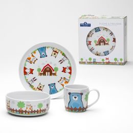 Kindergeschirr-Set Van Well "Kinderset Fuchs und Freunde, 3-teilig, Geschirr-Set, Service", bunt (wei&szlig;, bunt), 3 Stk., Porzellan, Geschirr-Sets, mit farbenfrohem Dekor, sp&uuml;lmaschinen- und mikrowellengeeignet