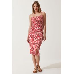 Blumenmuster Ripp-Midi-Kleid mit Schlitz