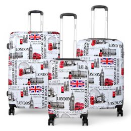 Erweiterbares Hartschalen-Reisegep&auml;ck-Set mit 8 R&auml;dern und London-Print in Wei&szlig;