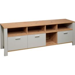 M&auml;usbacher Lowboard M&Auml;USBACHER "Nele", grau (kreidegrau matt lack, asteiche), B:193cm H:62cm T:44cm, Sideboards, Lowboard, Breite 193 cm