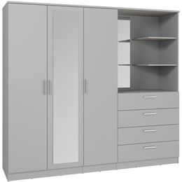 Kleiderschrank FORTE "Dreht&uuml;renschrank, Spiegel, Schubladen, viel Stauraum", grau, B:199cm H:181cm T:52,7cm, Holzwerkstoff, Schr&auml;nke, Kleiderschrank, B/H/T 199/181/52,7, Spiegelt&uuml;re, Stauraum, FSC