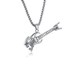 Kette mit Anh&auml;nger Firetti "Schmuck Geschenk Gitarre, Totenkopf, sturkturiert, teilw. geschw&auml;rzt", schwarz (edelstahlfarben, schwarz), Halsketten, Herren, Edelstahl, L: 55 B: 3mm, B:3mm