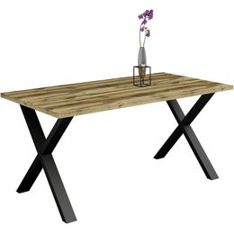 M&auml;usbacher Esstisch M&Auml;USBACHER "Big System Metall", schwarz feinstruktur, plankeneiche, schwarz feinstruktur, plankeneiche, B:180cm H:78cm T:90cm, Tische, Esstisch, Metallgestell in X Form