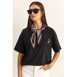 L&auml;ssig sitzendes Rundhals-gesticktes T-Shirt
