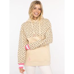 Hoodie Zwillingsherz "Kleine Anker", Damen, Gr. S/M, beige, angeraute Sweatware, Obermaterial: 50% Baumwolle, 50% Polyester, bedruckt, mehrfarbig, bequem, ohne Ausschnitt, angesetztes B&uuml;ndchen, Sweatshirts Hoodie, bedruckt, Rippenb&uuml;ndchen, Kapuze mit Kordelzug, K&auml;ngurutasche