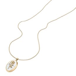 Kette mit Anh&auml;nger Fossil "Schmuck Geschenk Edelstahl Medaillon zum &Ouml;ffnen Blume Sutton", gelbgoldfarben, perlmuttfarben, Halsketten, Damen, Edelstahl Perlen, L: 50,5 B: 1mm, Edelstahl, Perlen, mit Perlmutt, B:1mm