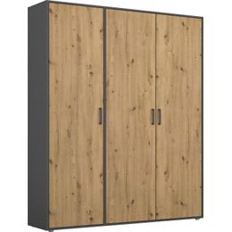 Kleiderschrank Rauch "VOYAGER Garderobe W&auml;scheschrank Schlafzimmer", grau (graumetallic, eiche artisan, griffe graumetallic), B:140cm H:194cm T:53cm, Holzwerkstoff, Schr&auml;nke, Kleiderschrank, mit 2 modernen Griffvarianten, viel Stauraum MADE IN GERMANY