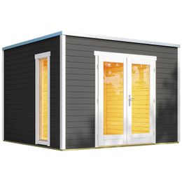 Gartenhaus Weka "Designhaus P285", grau (graphitgrau), Fu&szlig;boden im Gartenhaus, ohne Dacheindeckung, Massivholz, Gartenh&auml;user, Gartenhaus, mit Panorama-Glast&uuml;ren und hohem Fenster