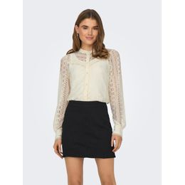 Spitzenbluse Only "ONLREBA LACE L/S SHIRT WVN NOOS", Damen, Gr. XS, beige (egret), Web, Obermaterial: 90% Nylon, 10% Elasthan, unifarben, regular fit normal, Blusen Spitzenbluse