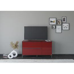 Lowboard "Reno", graphit schwarz matt lack, glas bordeauxrot glanz, B:137cm H:77cm T:42cm, Glas, Holzwerkstoff, SET ONE BY Musterring, Sideboards, Lowboard, Mit Winkelfu&szlig; in diversen Farben, 77 cm H&ouml;he & Farbauswahl