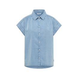 Kurzarmbluse Mustang "Damen Style Jazmine", Damen, Gr. 40, blau 300, Web, 72% Lyocell, 28% Baumwolle, unifarben, loose fit, Blusen