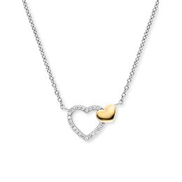 Kette mit Anh&auml;nger Engelsrufer "Herzen Bicolor", gold (silberfarben, gelbgoldfarben, kristallwei&szlig;), Halsketten, Damen, Silber 925 (Sterlingsilber), L: 44 B: 1,33mm, Made in Germany - mit Zirkonia (synth.), B:1,33mm
