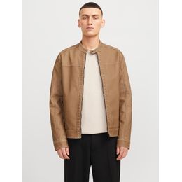 Jack & Jones Lederimitatjacke JACK & JONES "JJEWARNER WASHED PU JACKET NOOS", Herren, Gr. S, braun (safari pattern:washed pu), Web, Obermaterial: 100% Polyester, unifarben, regular fit taillenbedeckt, ohne Ausschnitt, Jacken, mit Bandkragen