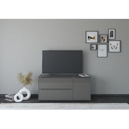 Lowboard "Reno", anthrazit matt lack, glas anthrazit glanz, B:137cm H:63cm T:42cm, Glas, Holzwerkstoff, SET ONE BY Musterring, Sideboards, Lowboard, Mit Gleitern und in verschiedenen Farben erh&auml;ltlich
