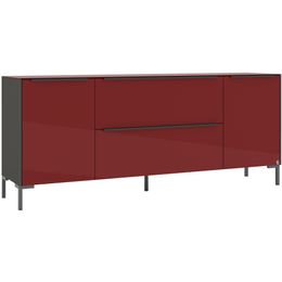 Lowboard "Reno", graphit schwarz matt lack, glas bordeauxrot glanz, B:182cm H:77cm T:42cm, Glas, Holzwerkstoff, SET ONE BY Musterring, Sideboards, Lowboard, Mit Winkelfu&szlig; in diversen Farben, 77 cm H&ouml;he & Farbauswahl