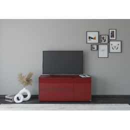 Lowboard "Reno", graphit schwarz matt lack, glas bordeauxrot glanz, B:137cm H:63cm T:42cm, Glas, Holzwerkstoff, SET ONE BY Musterring, Sideboards, Lowboard, Mit Gleitern und in verschiedenen Farben erh&auml;ltlich