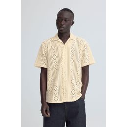 Kurzarmhemd Blend "BHAkon", Herren, Gr. 3XL, US-Gr&ouml;&szlig;en, bleached sand, 89% Baumwolle, 11% Polyester, gemustert, Basic normal, V-Ausschnitt, gerader Abschluss, Hemden, Sommerliches Kurzarmhemd mit Lochstrickmuster