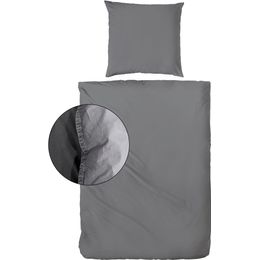 Bettw&auml;sche Primera "Renforce Stonewashed", grau (anthrazit), B/L: 200cm x 200cm, 1 Stk., 2 Stk., Renforc&eacute;, B/L: 80cm x 80cm & 80cm x 80cm, 3 Stk., Renforc&eacute;, Obermaterial: 100% Baumwolle, Bettw&auml;sche, Bettw&auml;sche, jedes Teil ein Unikat, gewaschene Used Optik