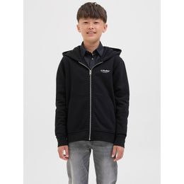Jack & Jones Kapuzensweatshirt JACK & JONES JUNIOR "JJESOHO SWEAT ZIP HOOD NOOS JNR", Jungen, Gr. 152, schwarz, angeraute Sweatware, Obermaterial: 80% Baumwolle, 20% Polyester, bedruckt, relaxed fit normal, Rippb&uuml;ndchen, Sweatshirts