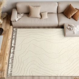 Sch&ouml;ner Wohnen Kollektion Wollteppich "Liora", creme, B:120cm H:20mm L:170cm, Wolle, SCH&Ouml;NER WOHNEN-KOLLEKTION, Teppiche, reine Wolle, Linien, mit Fransen, Ton in Ton, Wohnzimmer